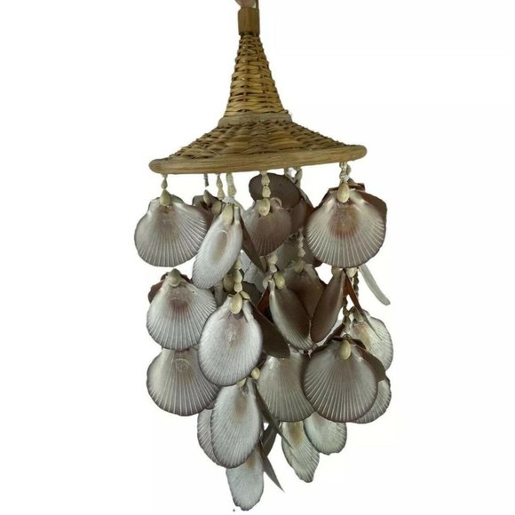 Unbranded | Accents | Vtg Hanging Scallop Sea Shell Wicker Mobile Wind ...
